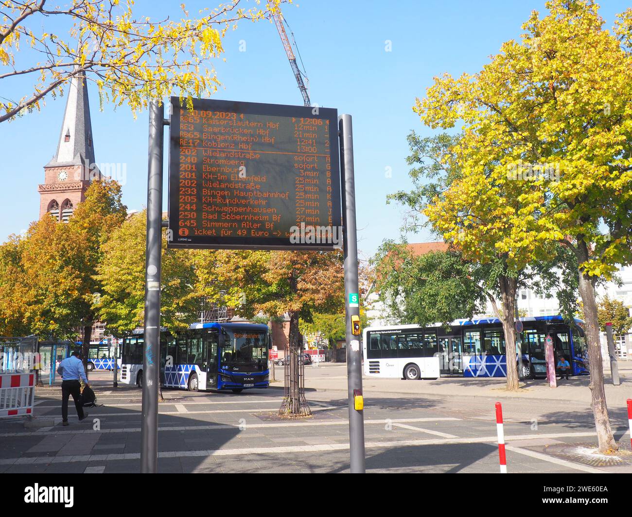 Large display with many cities at the train station transfer point with ...