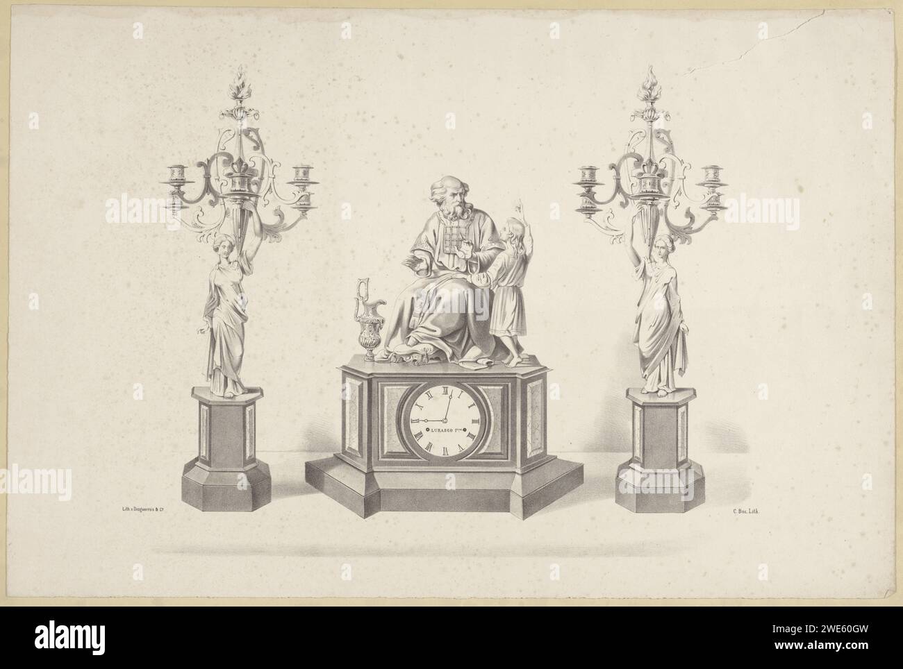 Pendule and two candlesticks, Christiaan Bos, 1845 - 1914 print The ...