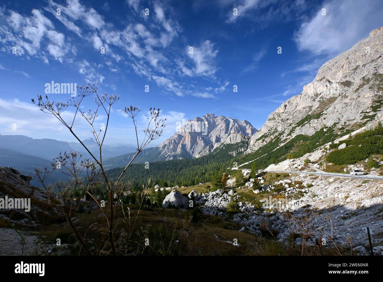 Road to the Valparola Pass near St. Kassian, Alta Badia, Dolomites ...