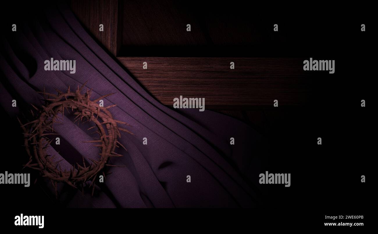 The crown of thorns of Our Lord Jesus Christ on the purple robe and on ...