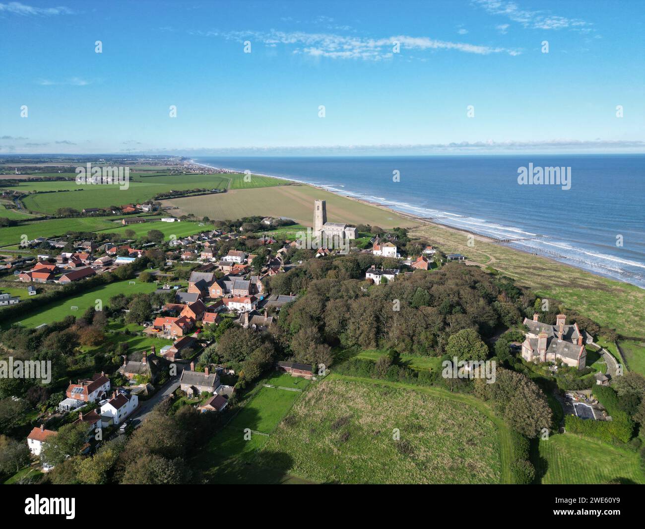 An aerial view of the Church Of St Mary The Virgin, Happisburgh Village Stock Photo - Alamy