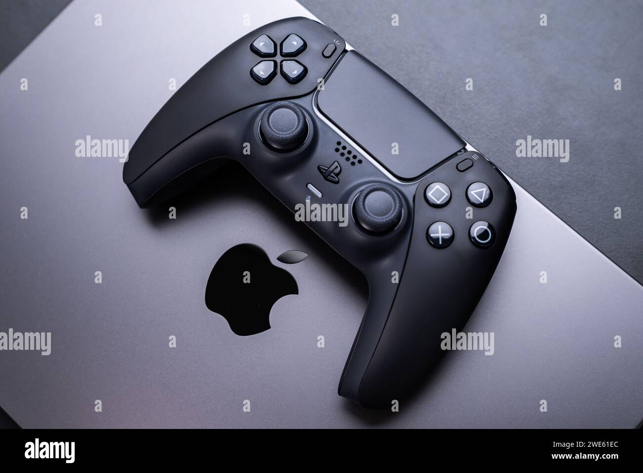 BERLIN , GERMANY - JANUARY 14 2024: Apple MacBook Pro in space black ...