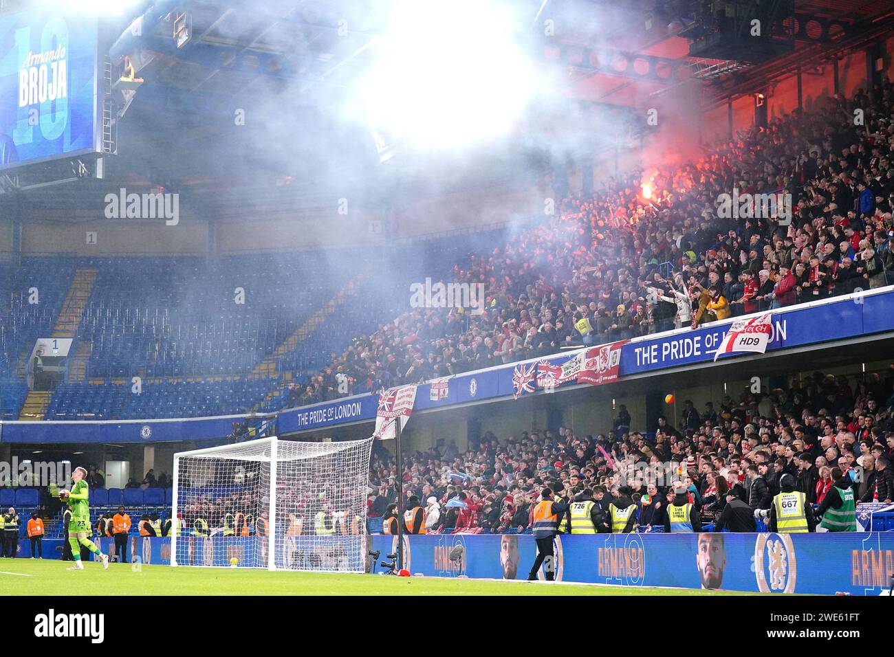 Middlesbrough fans in the away stand ahead of the Carabao Cup semi ...