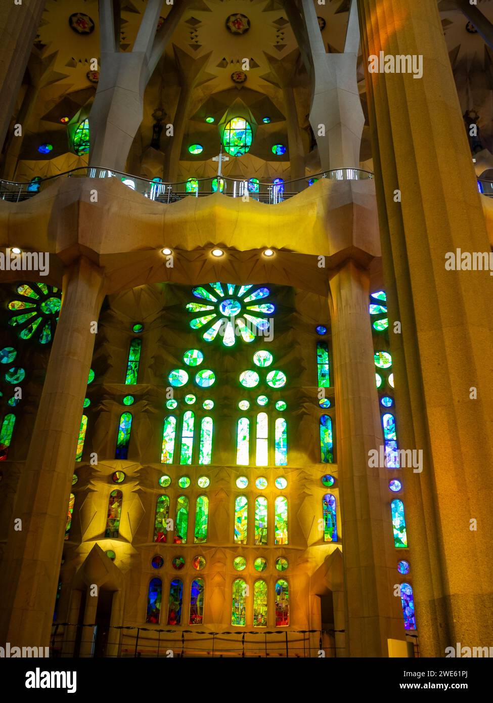 Sun light passing through the stained glass windows of the Sagrada ...