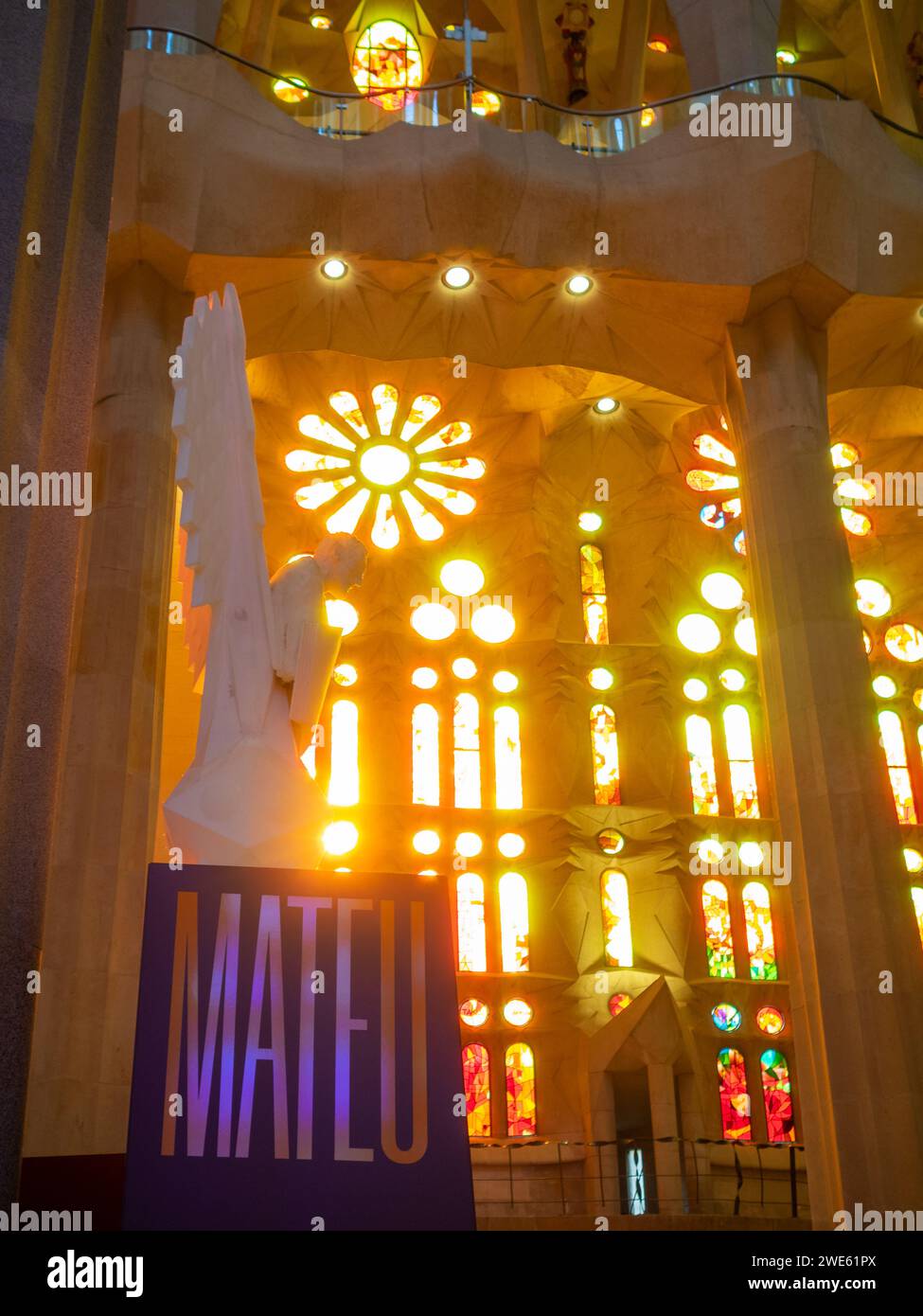 St Matthew's statue inside Sagrada Familia Basilica Stock Photo - Alamy