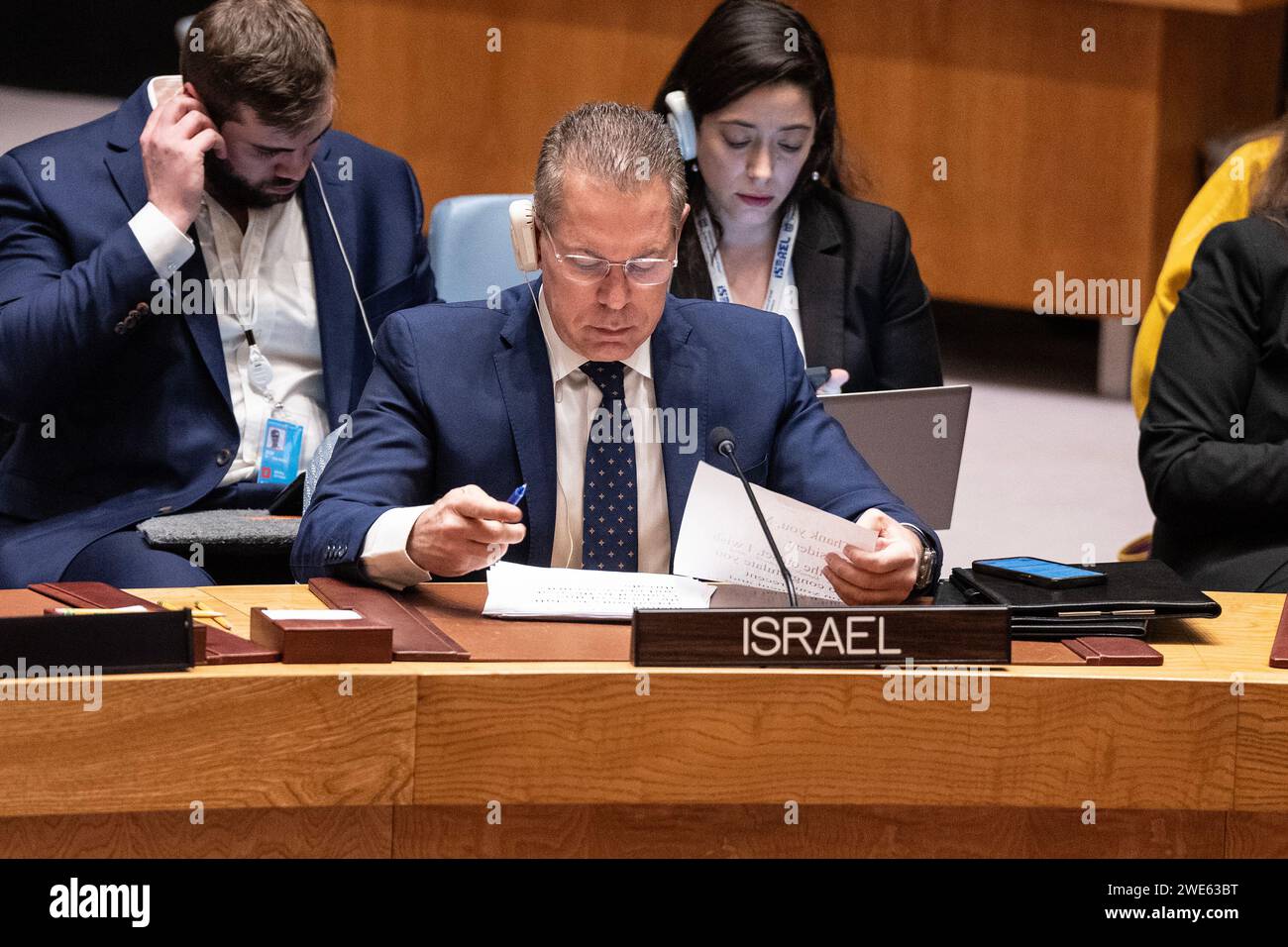 New York, USA. 23rd Jan, 2024. Israeli Ambassador Gilad Erdan attends ...