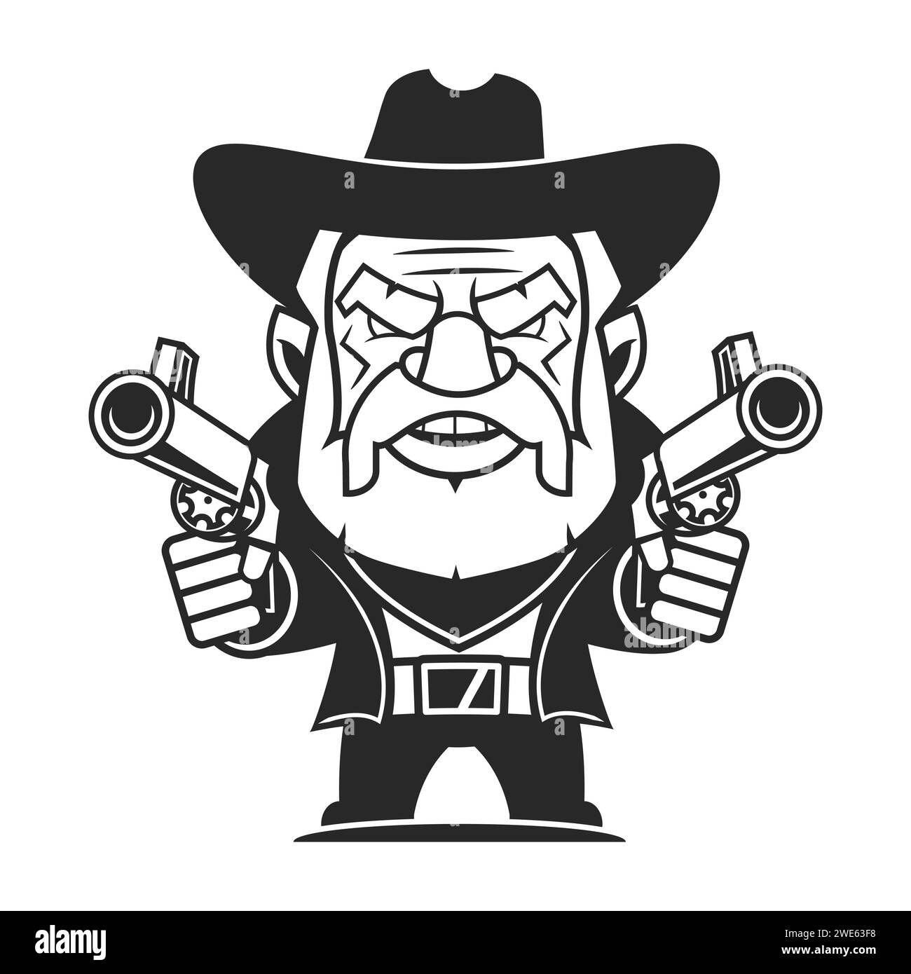 Cowboy bust or head on hat in engraving style. Hand drawn ink sketch ...