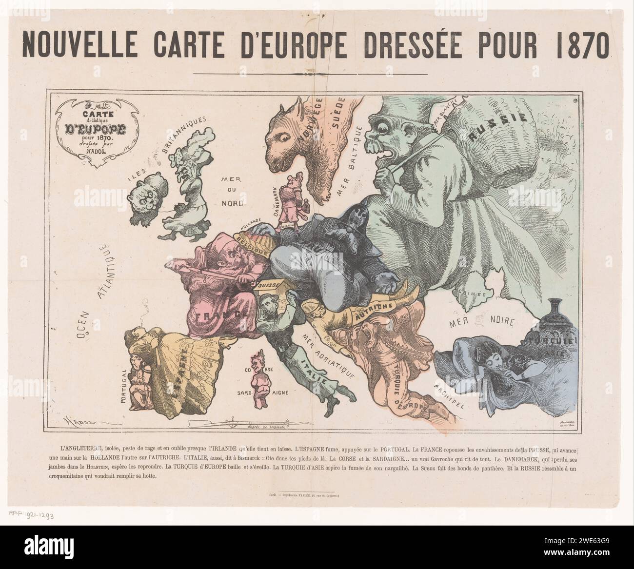 Satirical map of Europe in 1870, Paul Hadol, 1870 print paper (map of ...