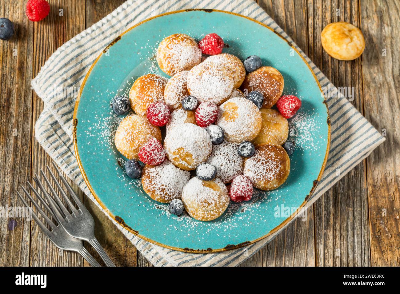 Homemade Dutch Poffertjes Mini Pancakes with Powdered Sugar Stock Photo ...