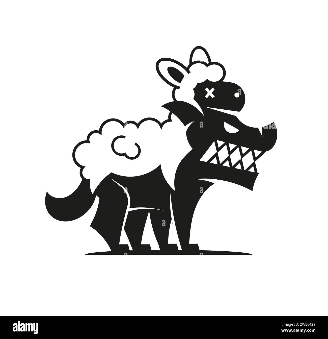 Vector illustration of a wolf in sheep s clothing on a white background ...
