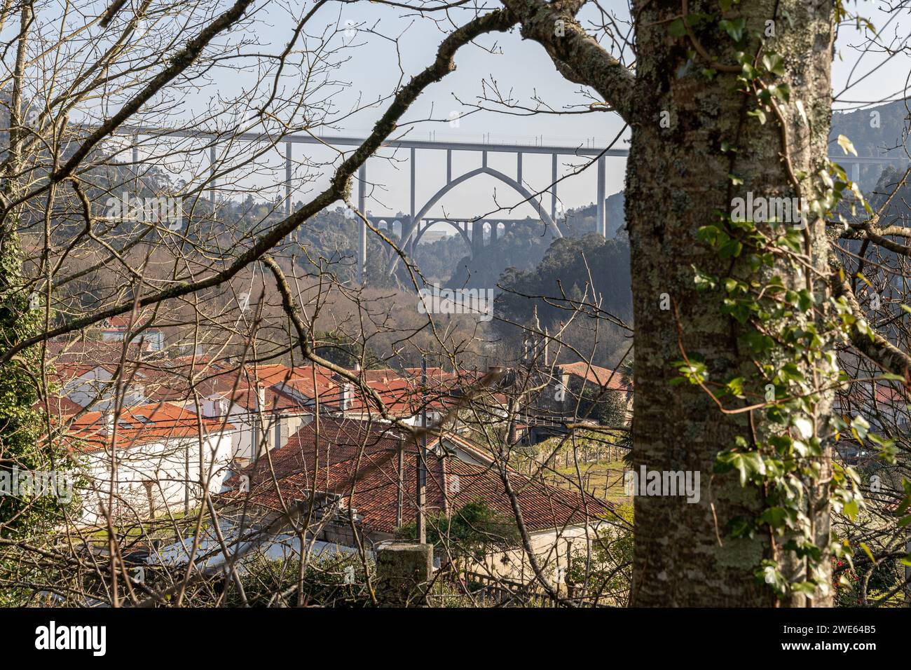 A Ponte Ulla, Spain. The two viaducts of Gundian over the river Ulla ...