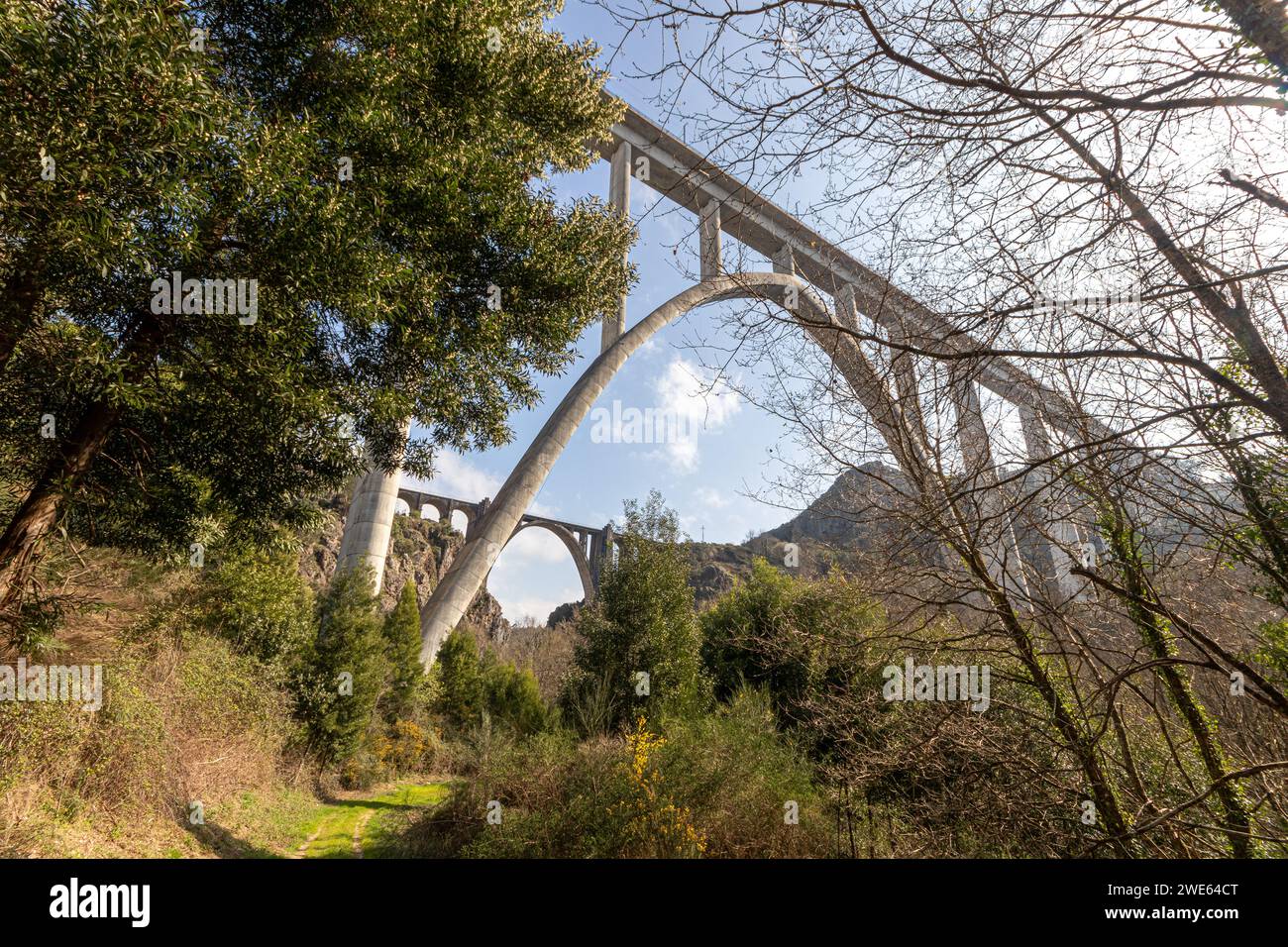 A Ponte Ulla, Spain. The two viaducts of Gundian over the river Ulla ...