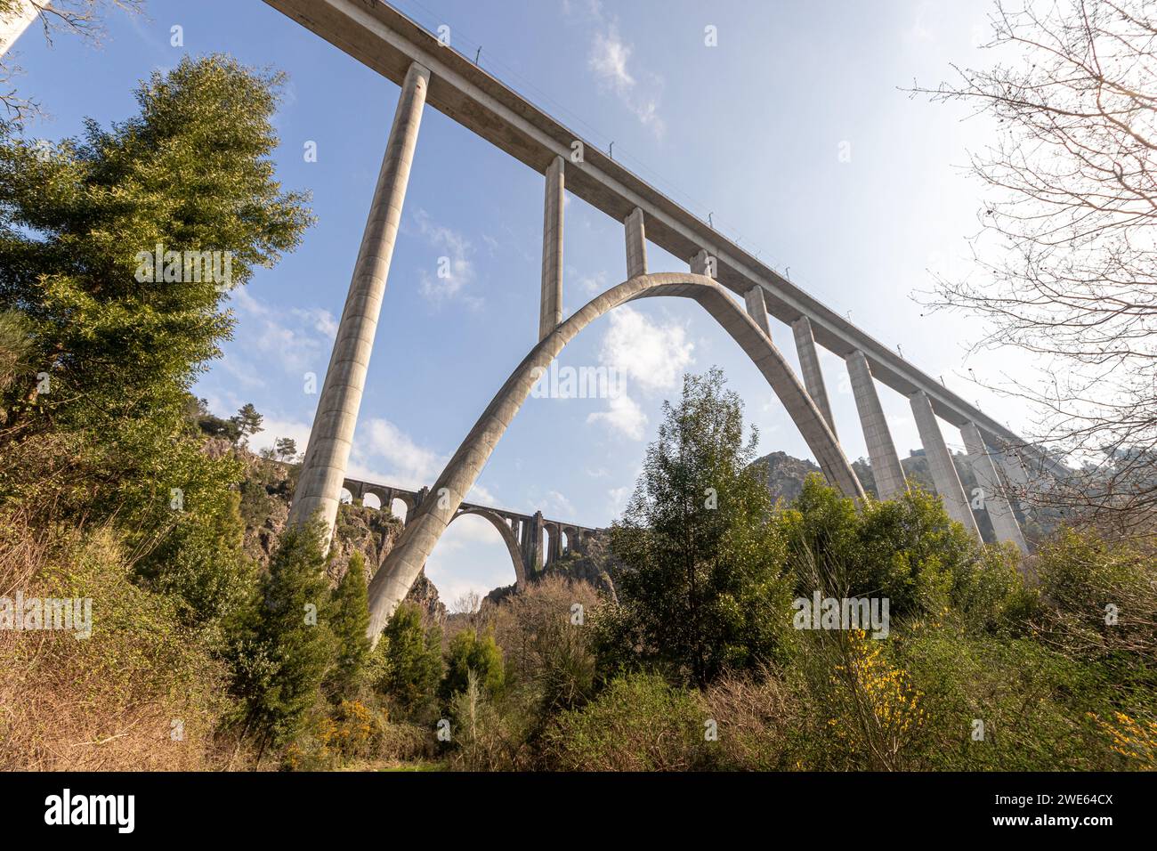 A Ponte Ulla, Spain. The two viaducts of Gundian over the river Ulla ...