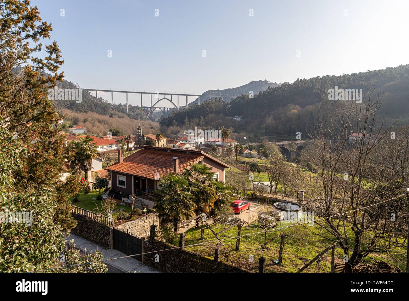 A Ponte Ulla, Spain. The two viaducts of Gundian over the river Ulla ...