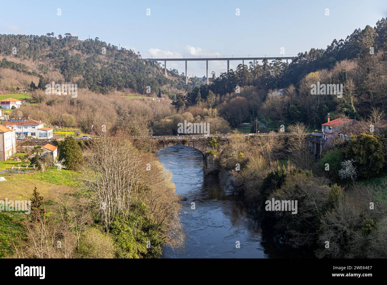 A Ponte Ulla, Spain. The two viaducts of Gundian over the river Ulla ...