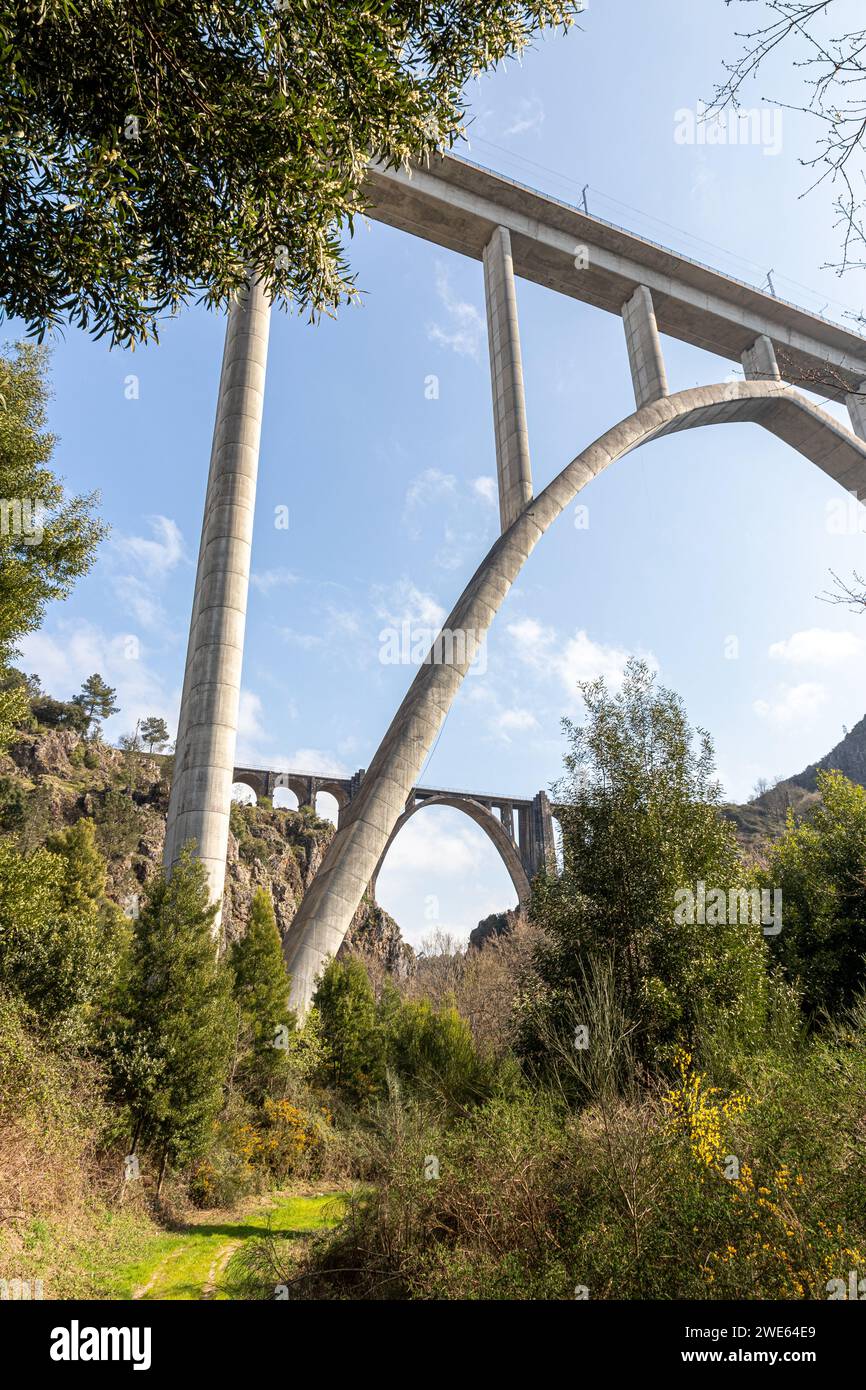 A Ponte Ulla, Spain. The two viaducts of Gundian over the river Ulla ...