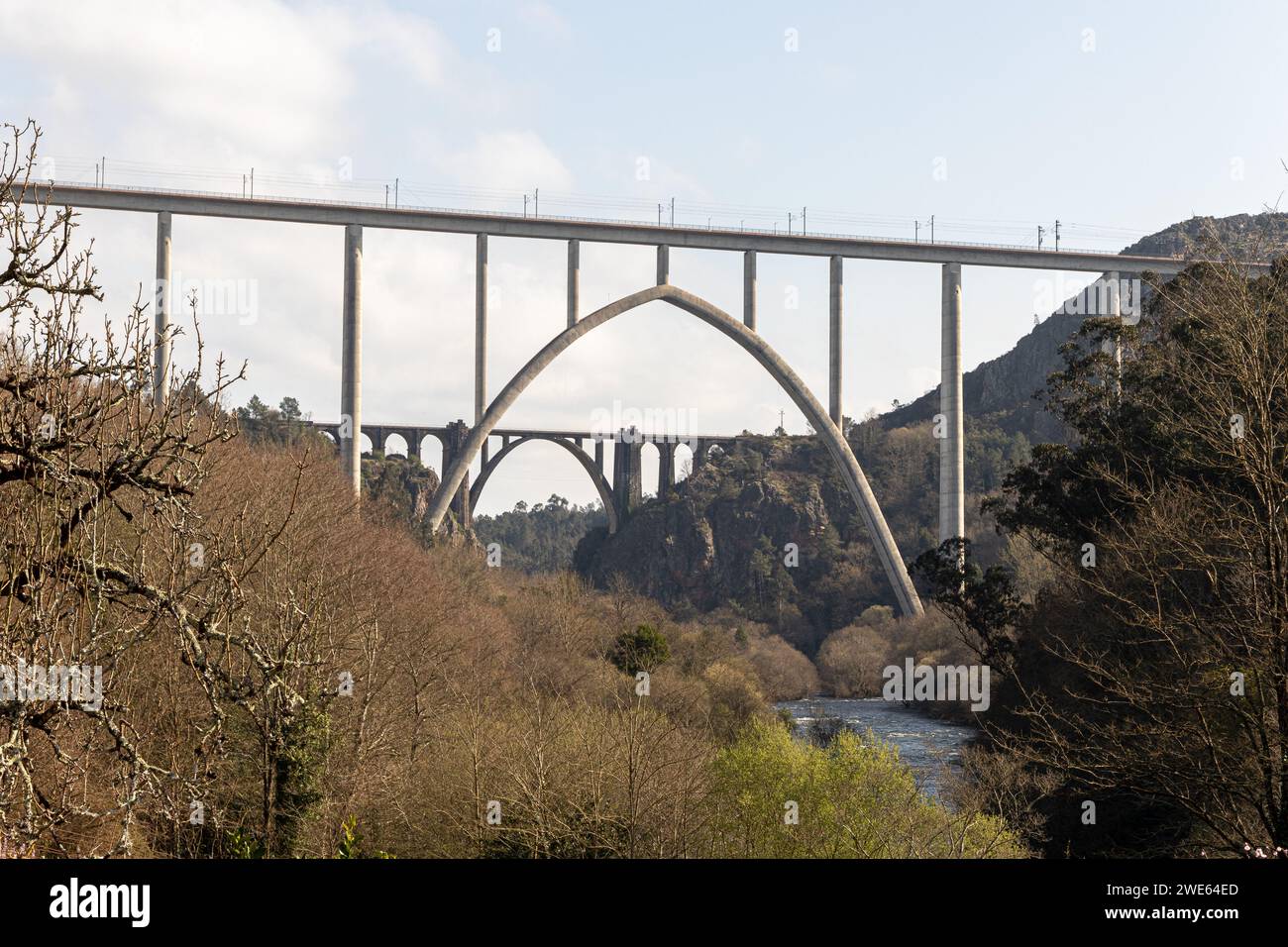 A Ponte Ulla, Spain. The two viaducts of Gundian over the river Ulla ...