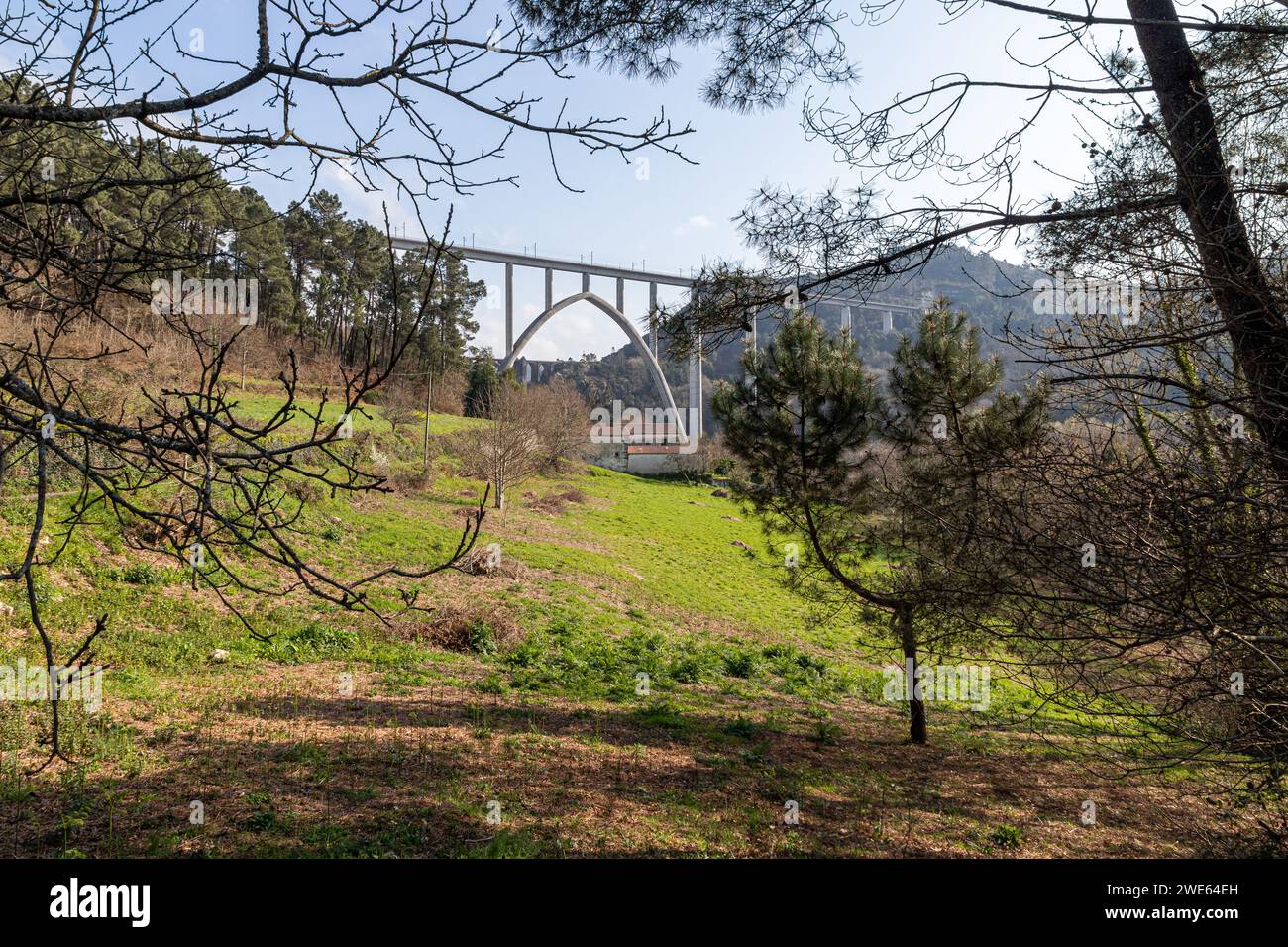 A Ponte Ulla, Spain. The two viaducts of Gundian over the river Ulla ...