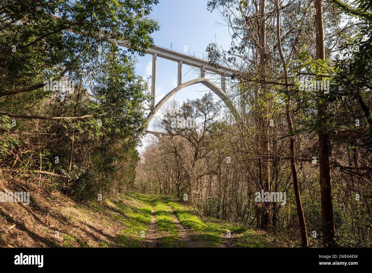 A Ponte Ulla, Spain. The two viaducts of Gundian over the river Ulla ...