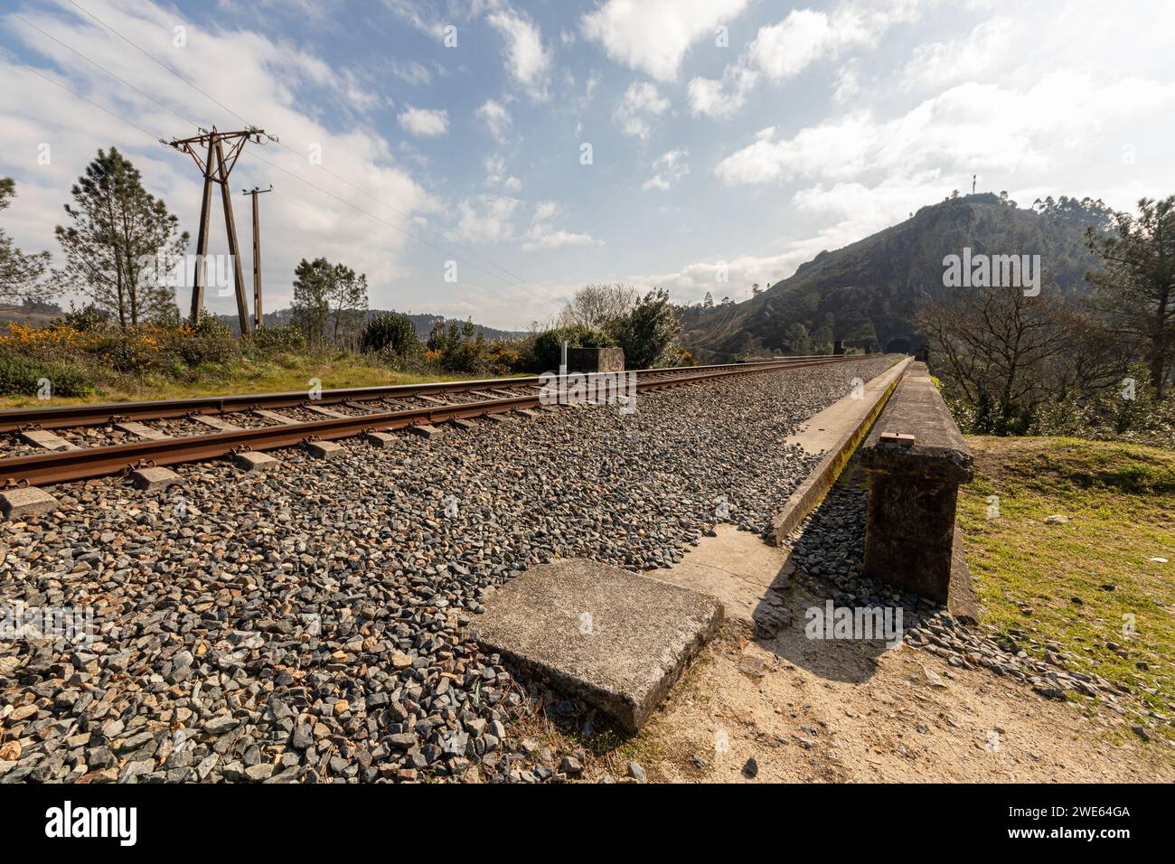 A Ponte Ulla, Spain. The viaduct of Gundian, a stone and iron rail ...