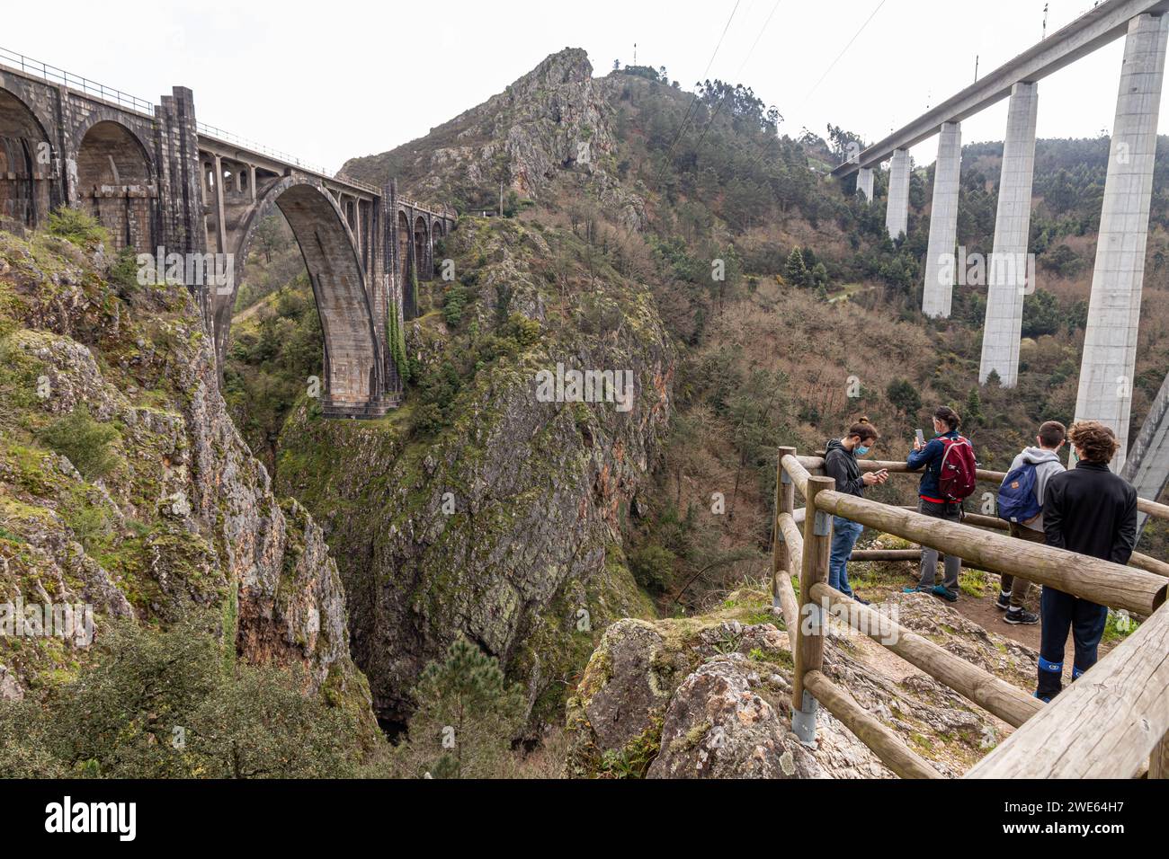 A Ponte Ulla, Spain. The two viaducts over the river Ulla, as seen from ...