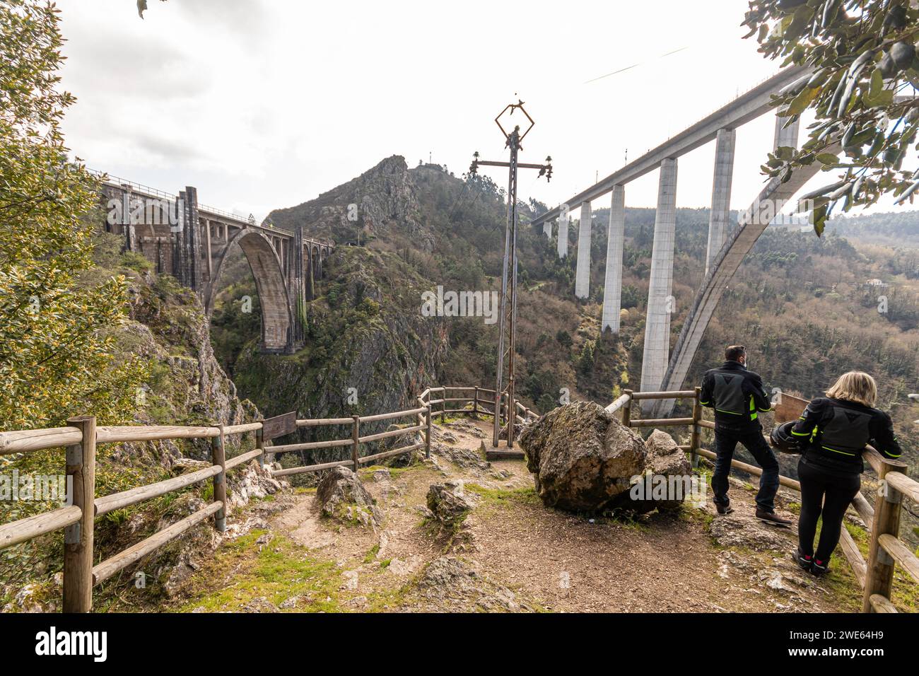 A Ponte Ulla, Spain. The two viaducts over the river Ulla, as seen from ...