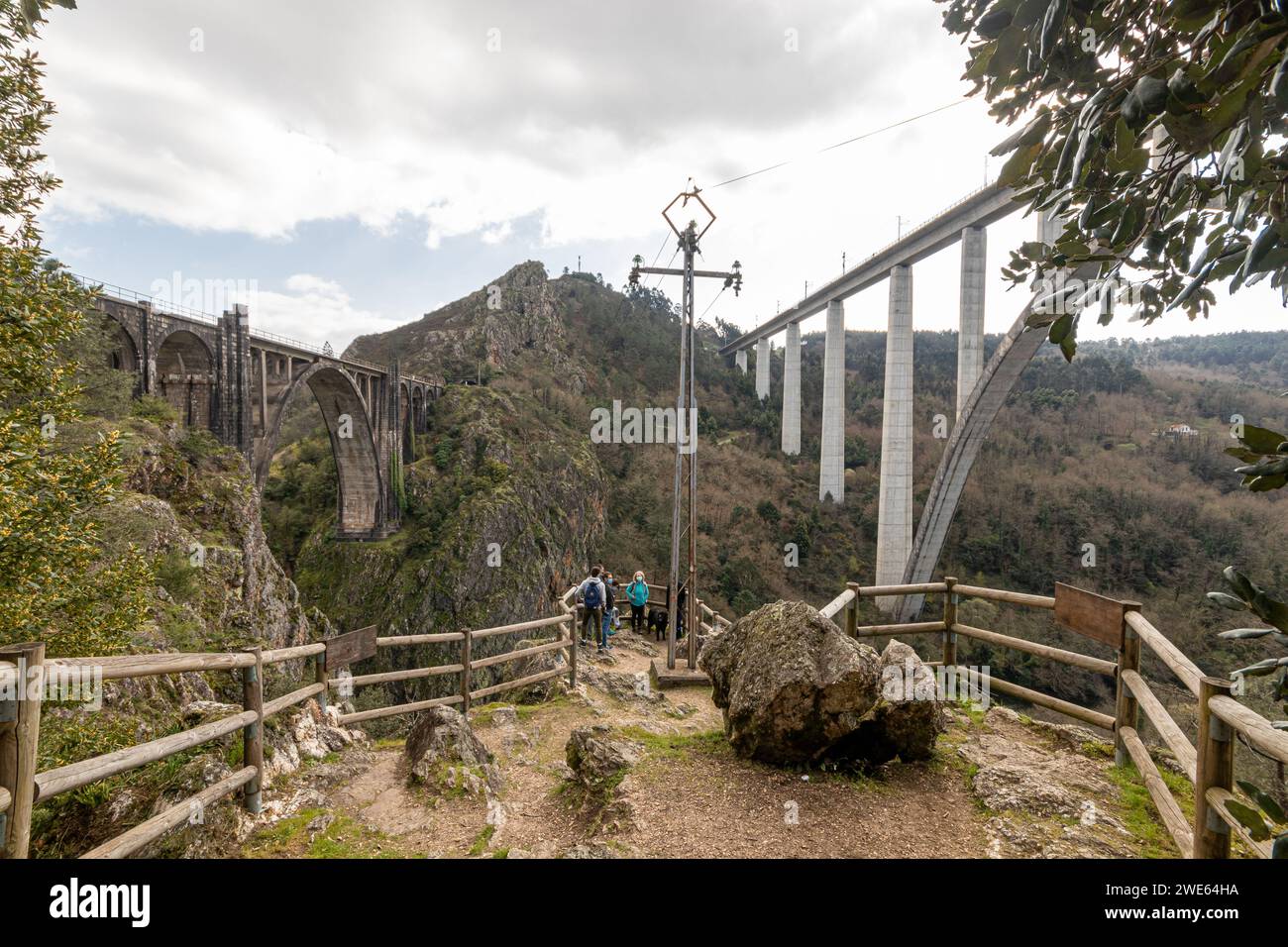 A Ponte Ulla, Spain. The two viaducts over the river Ulla, as seen from ...