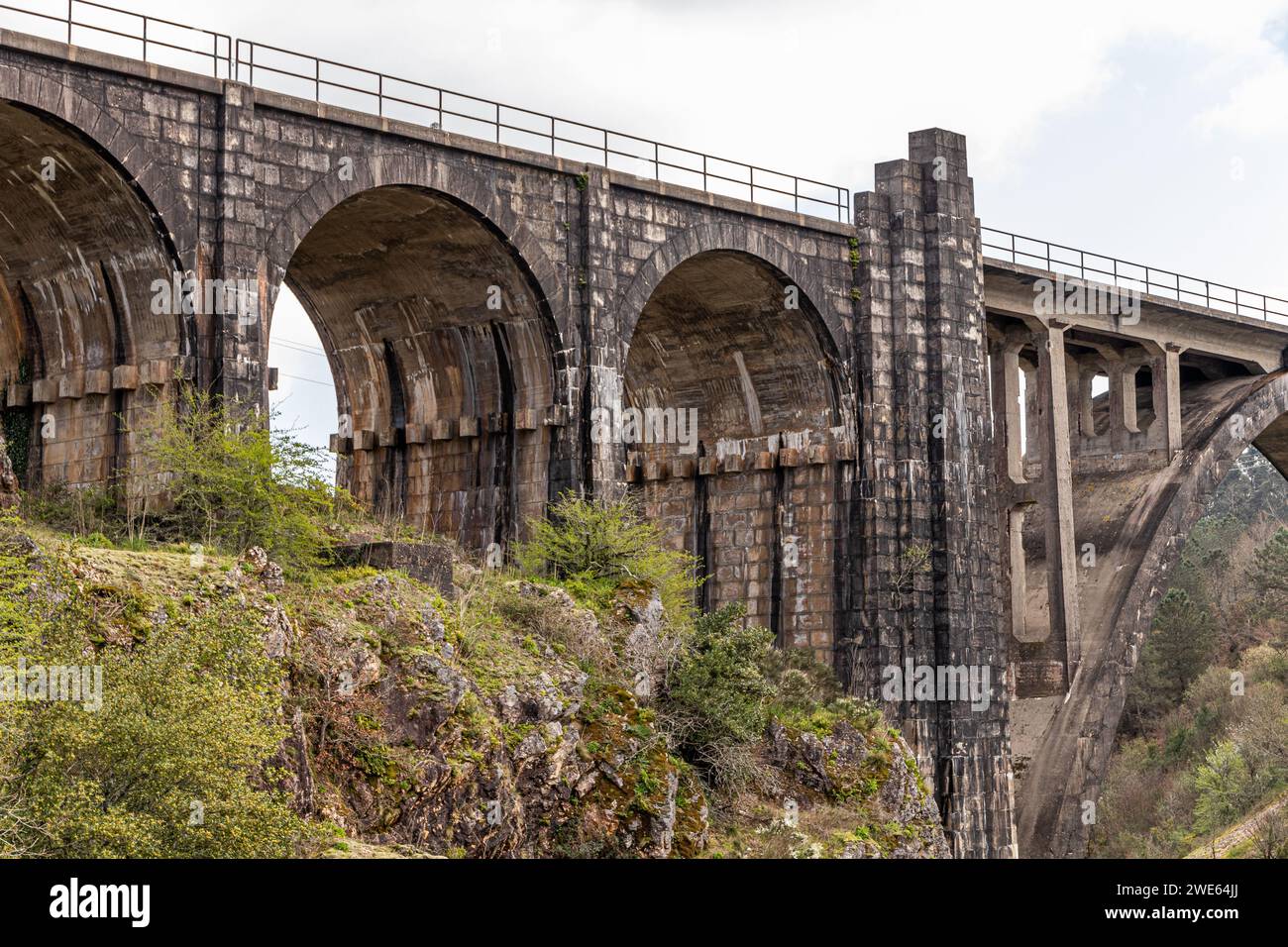 A Ponte Ulla, Spain. The viaduct of Gundian, a stone and iron rail ...