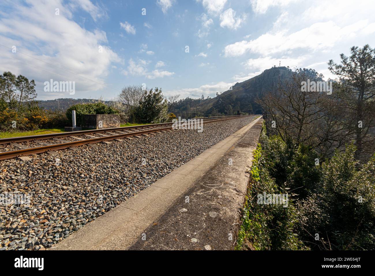 A Ponte Ulla, Spain. The viaduct of Gundian, a stone and iron rail ...