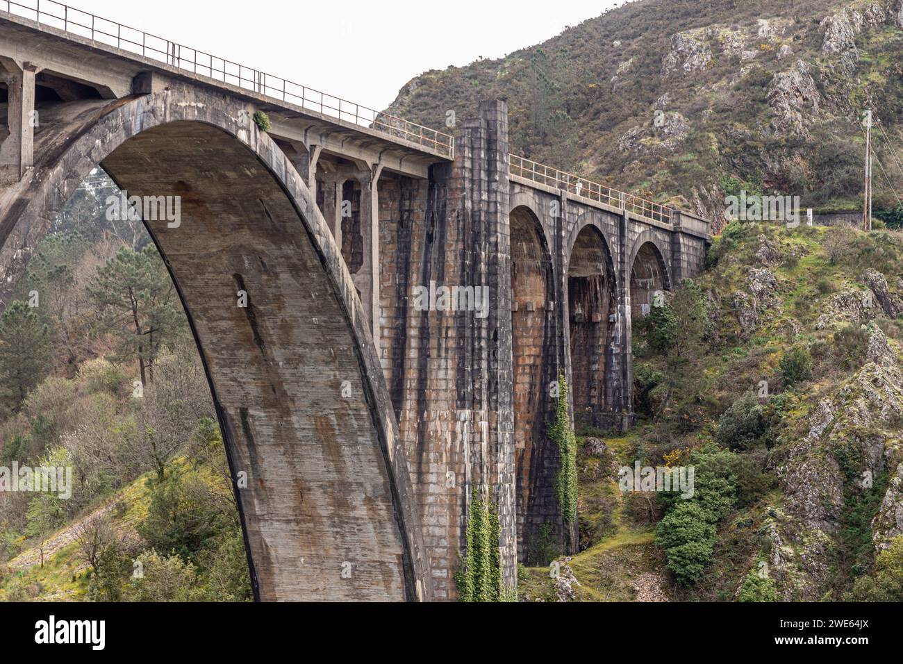 A Ponte Ulla, Spain. The viaduct of Gundian, a stone and iron rail ...
