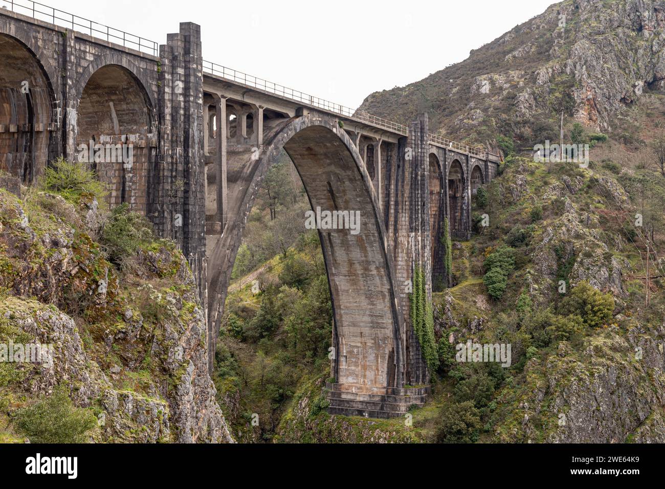 A Ponte Ulla, Spain. The viaduct of Gundian, a stone and iron rail ...