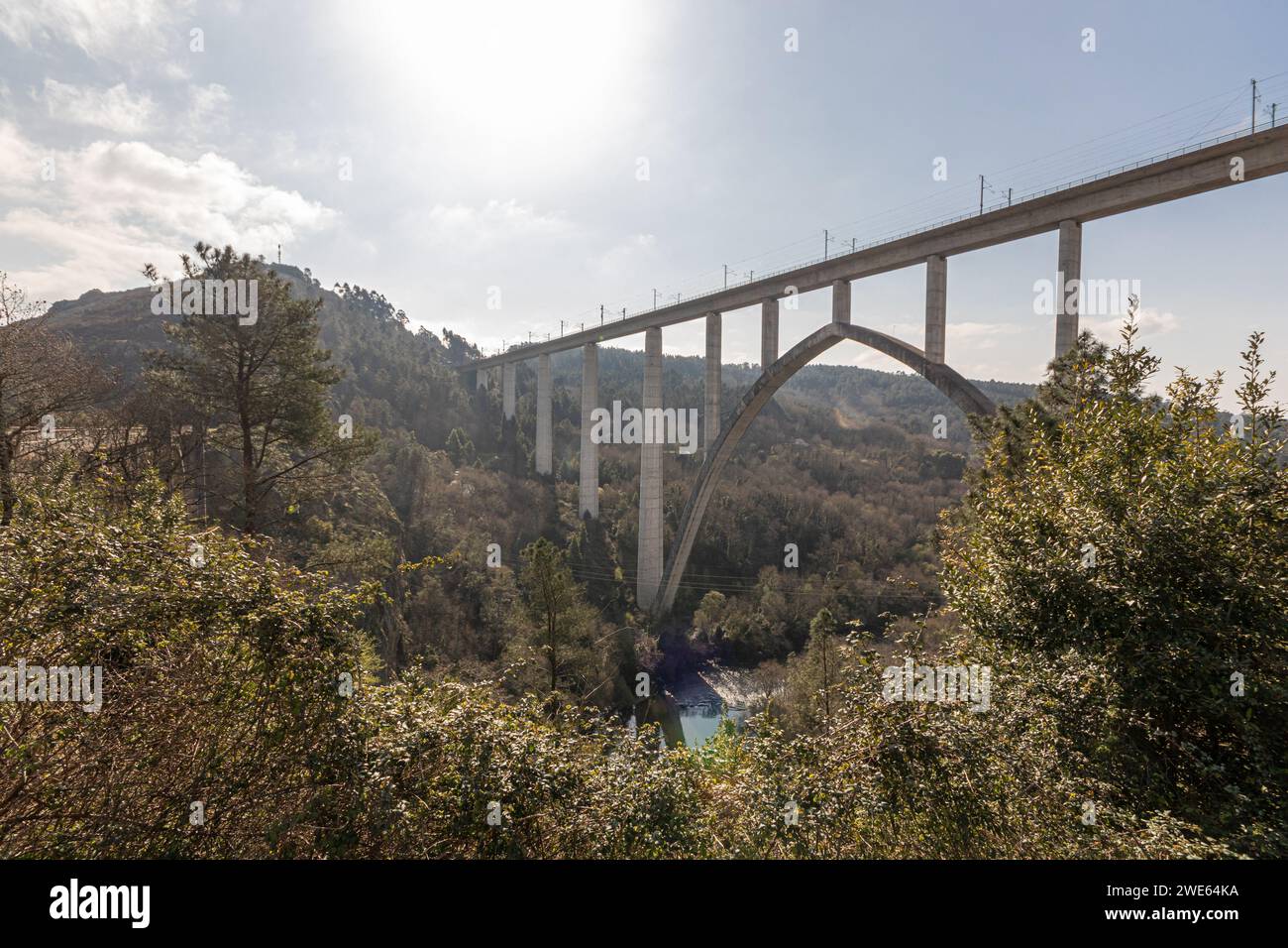 A Ponte Ulla, Spain. The viaduct of San Xoan da Cova, a stone and iron ...
