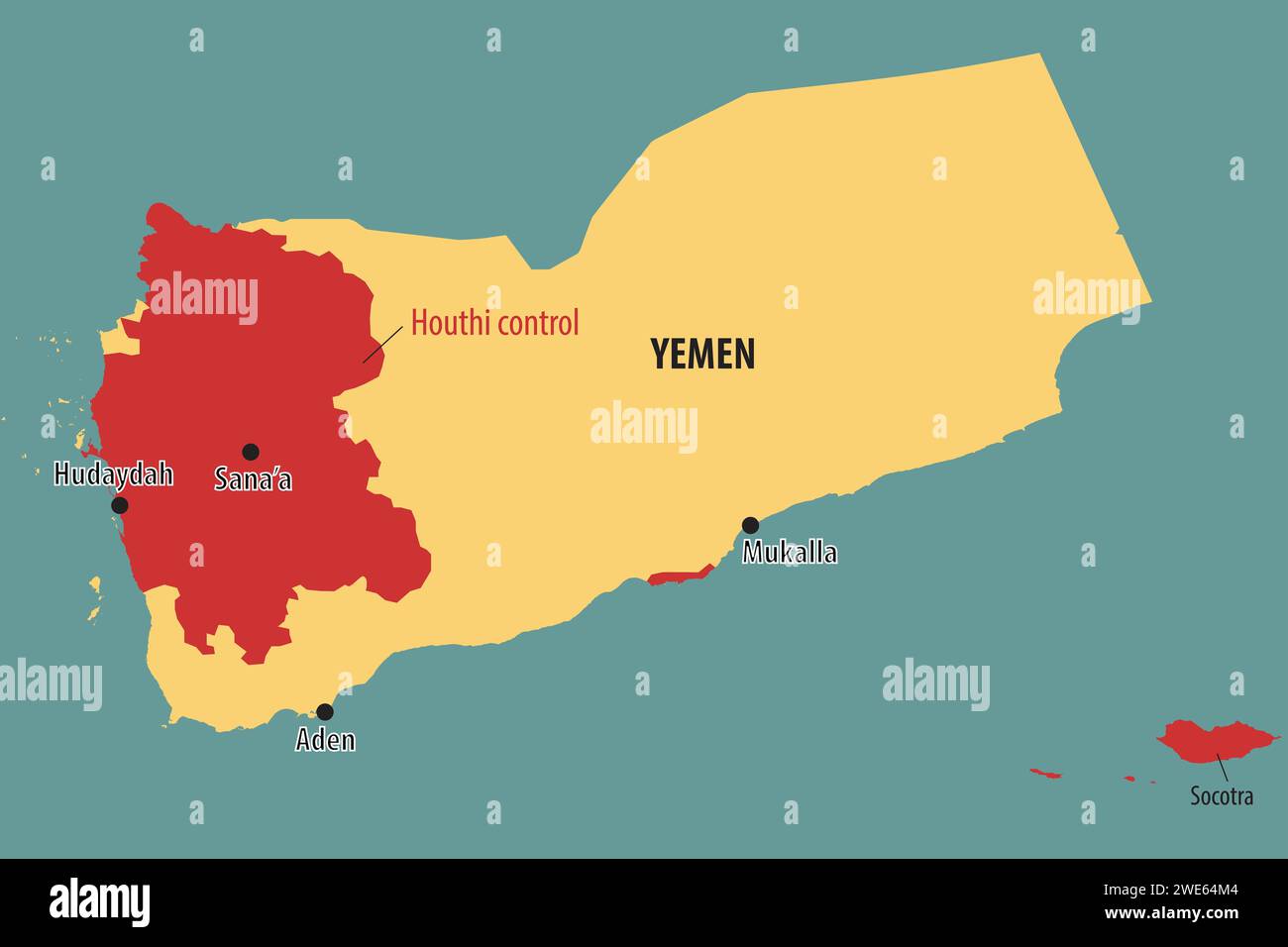 Vector graphic of estimated Houthi controlled areas in Yemen Stock Photo - Alamy