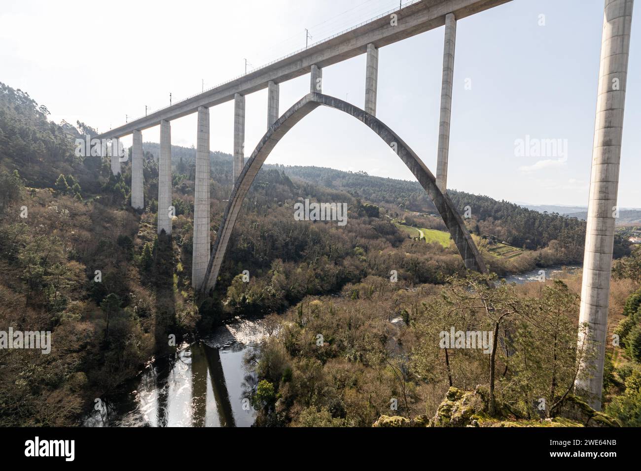 A Ponte Ulla, Spain. The viaduct of San Xoan da Cova, a stone and iron ...