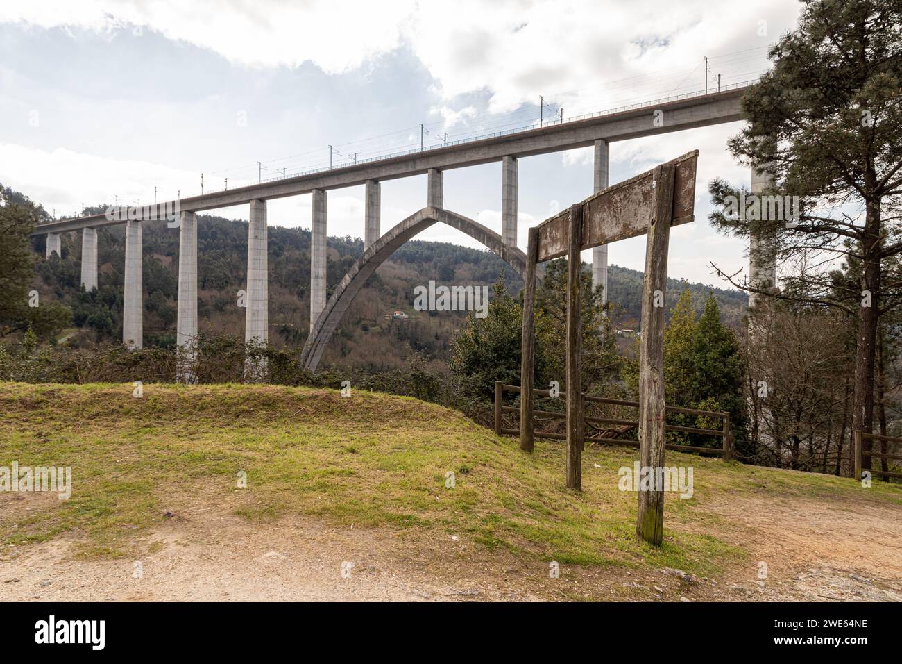 A Ponte Ulla, Spain. The viaduct of San Xoan da Cova, a stone and iron ...