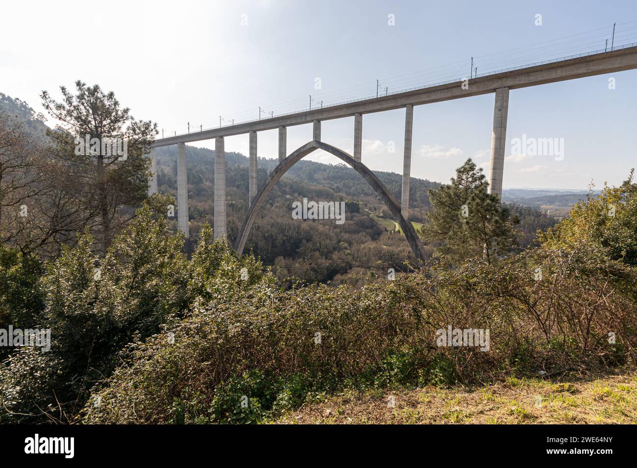 A Ponte Ulla, Spain. The viaduct of San Xoan da Cova, a stone and iron ...