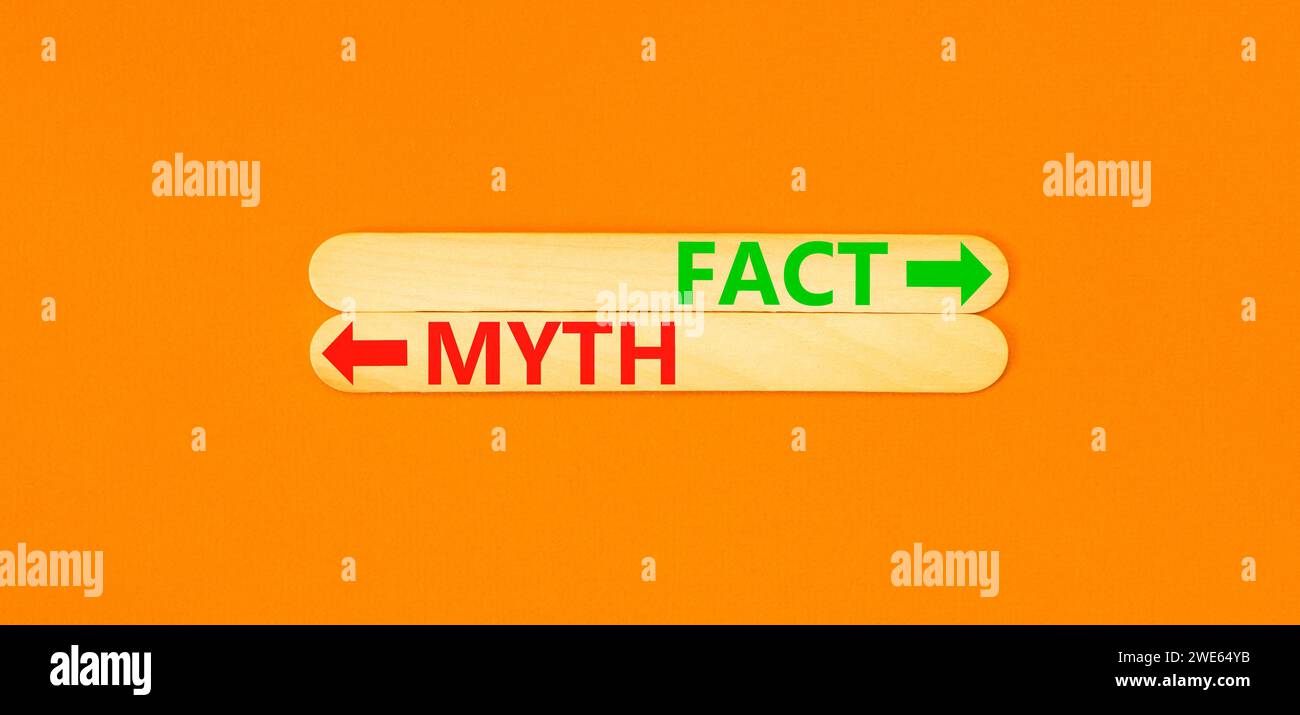 Fact or myth symbol. Concept word Myth and Fact on beautiful wooden ...