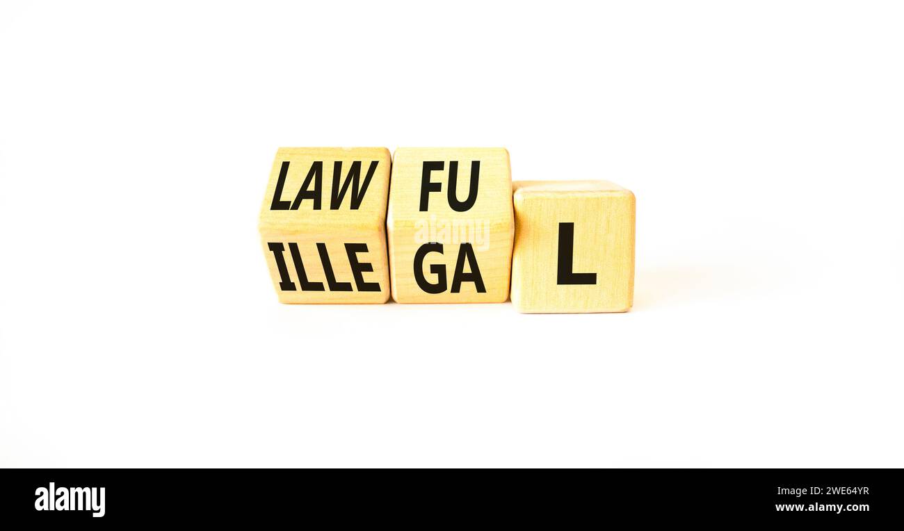 Lawful or illegal symbol. Concept word Lawful or Illegal on wooden ...