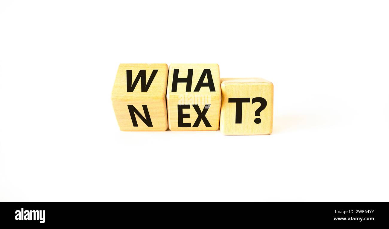 What next symbol. Concept words What next on wooden blocks. Changed ...