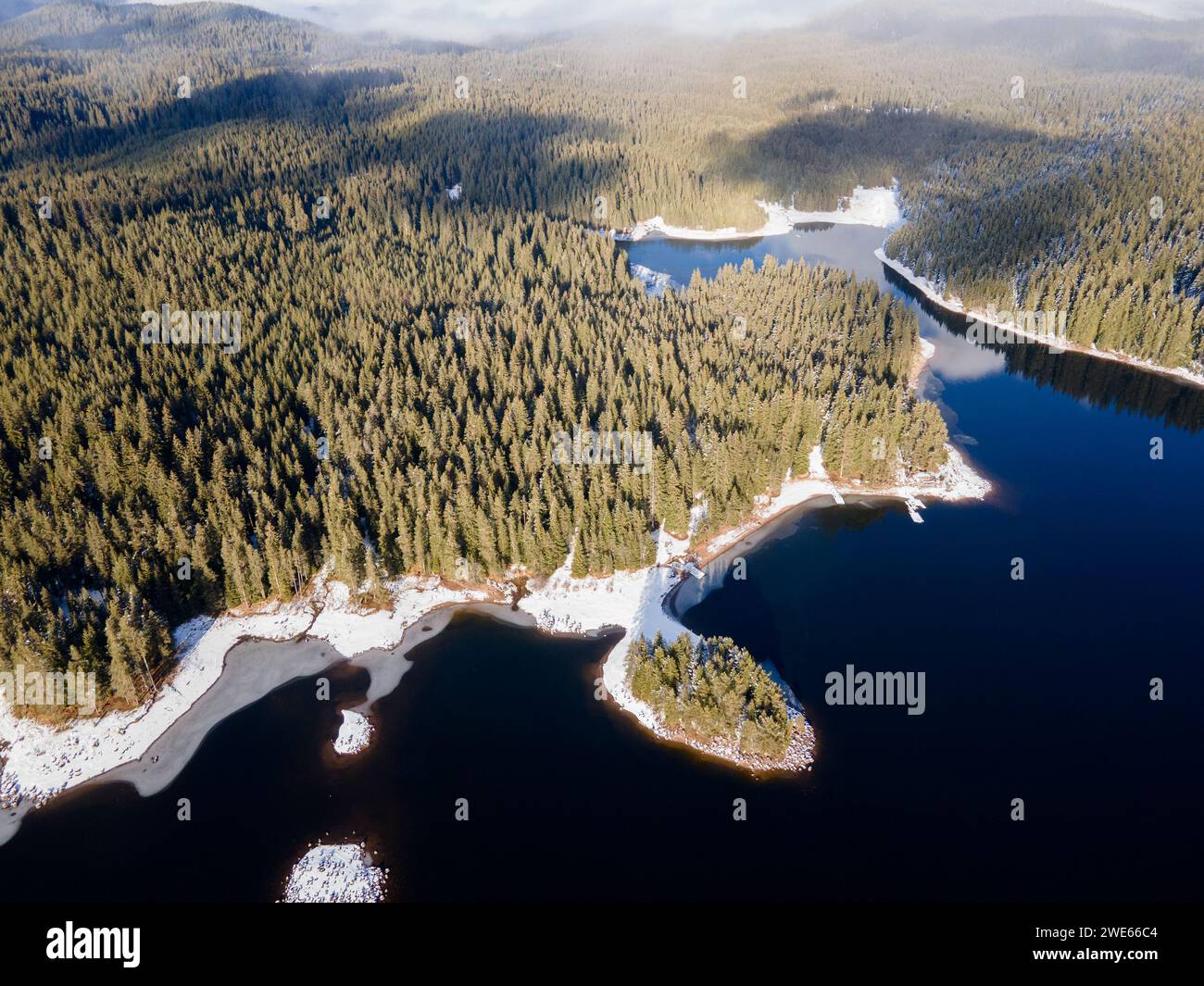 Aerial winter view of Shiroka polyana (Wide meadow) Reservoir ...