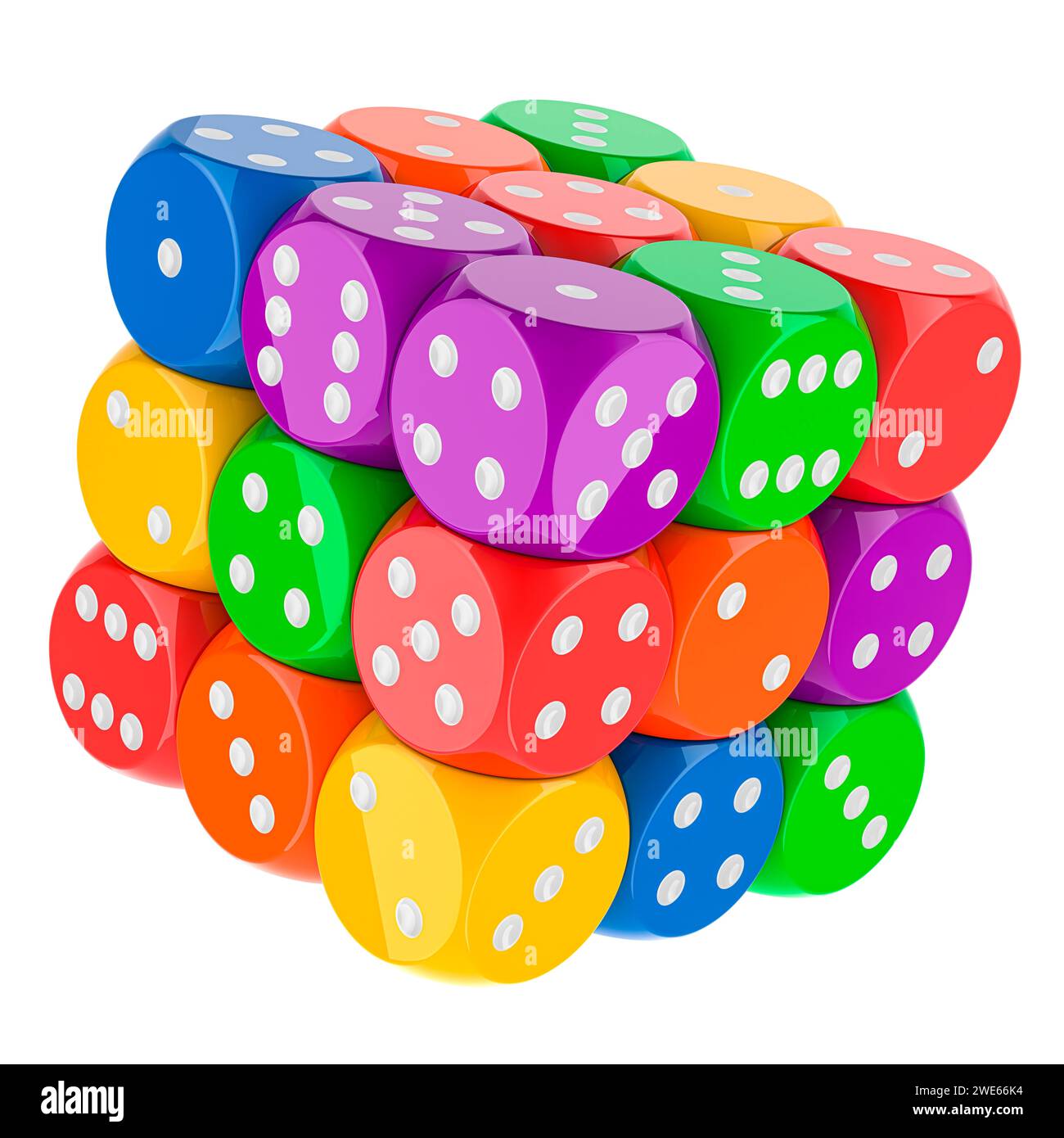 Cube from colored dices, 3D rendering isolated on white background ...