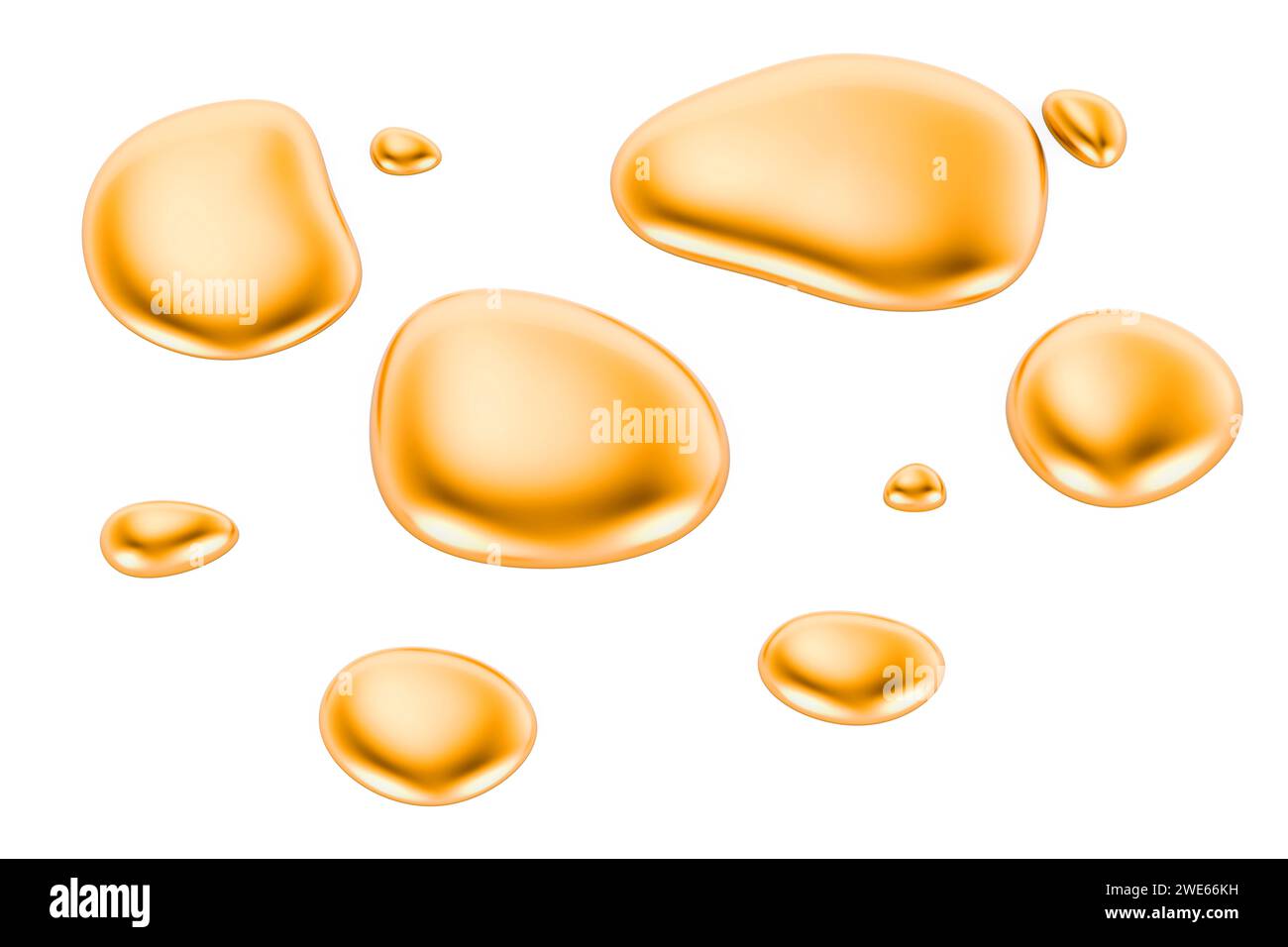 Melted golden drops, 3D rendering isolated on white background Stock ...