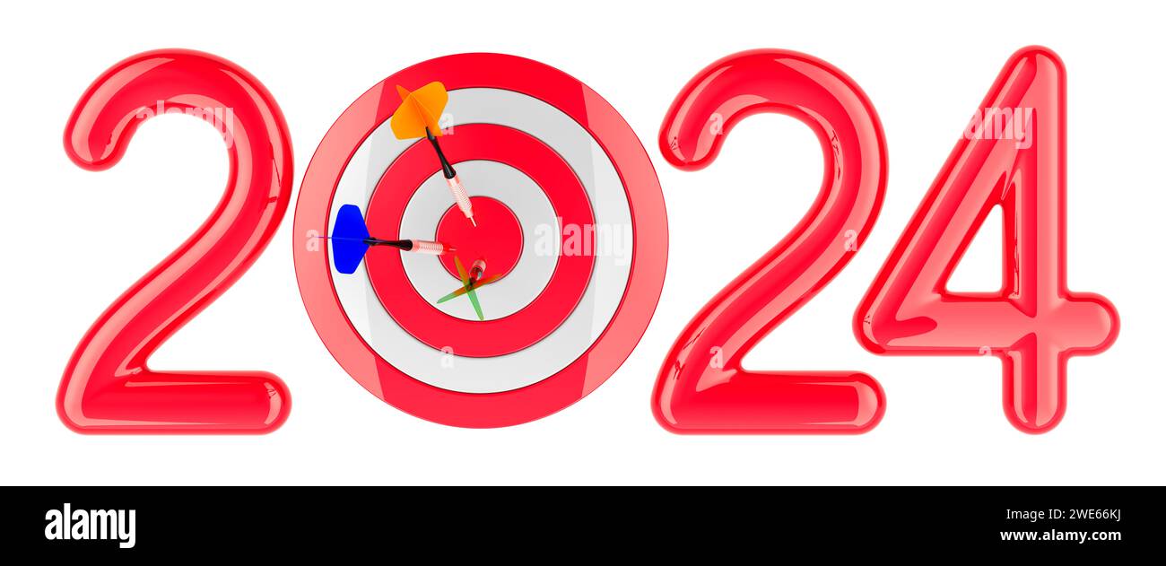 Target and mission in 2024, concept. 3D rendering isolated on white ...