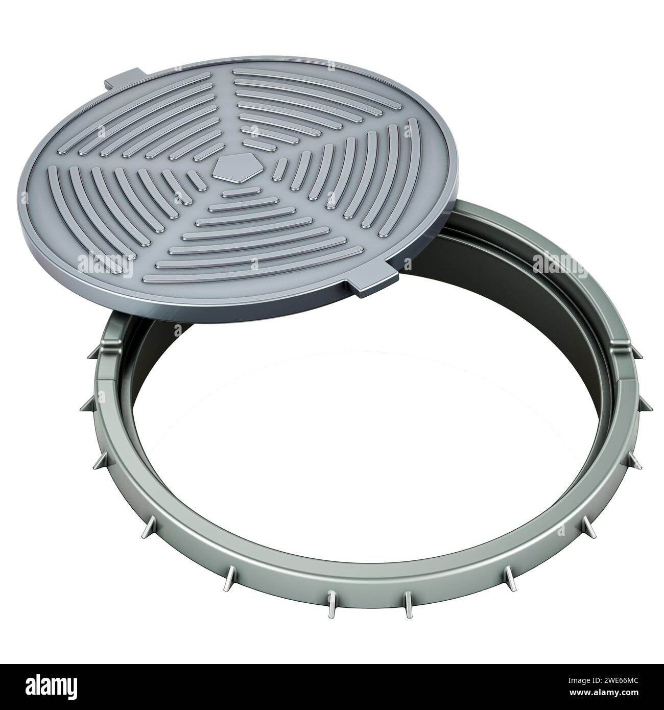 Opened manhole, hatch. 3D rendering isolated on white background Stock ...