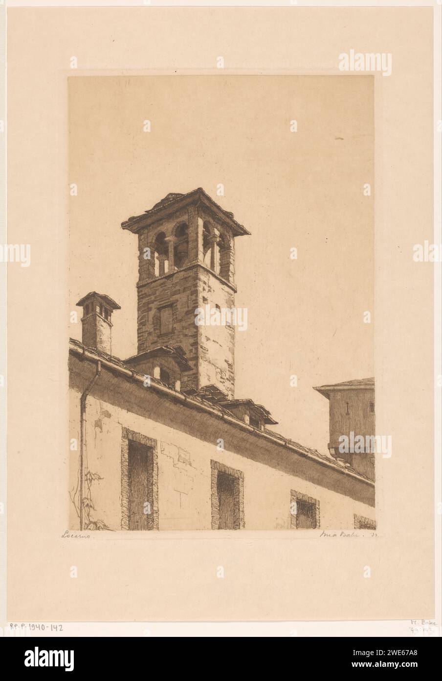 Locarno, Mia Bake, 1933 print View on the top of a building with a ...