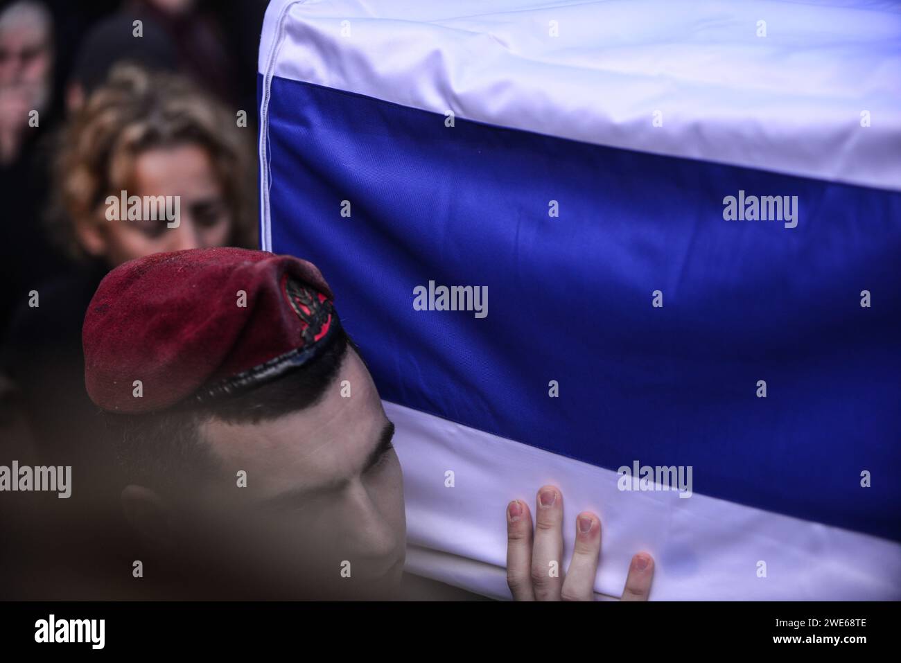 Israel. 23rd Jan, 2024. Israelis mourn during the funeral of Israeli ...