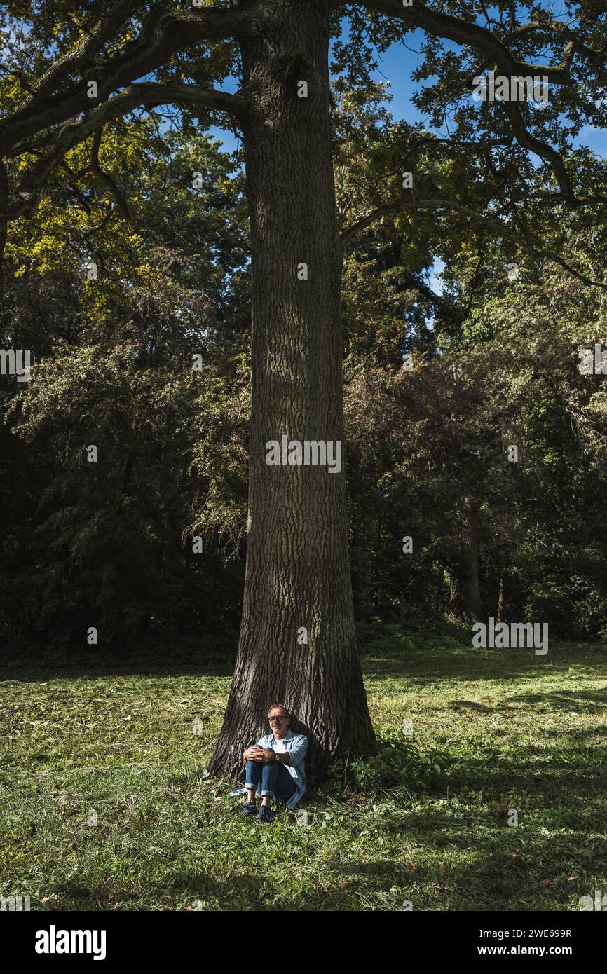 Man sitting tree outdoors hi-res stock photography and images - Alamy