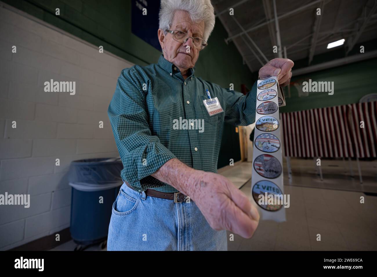 MANCHESTER, NEW HAMPSHIRE - JANUARY 23: A volunteer holds a scroll of ...