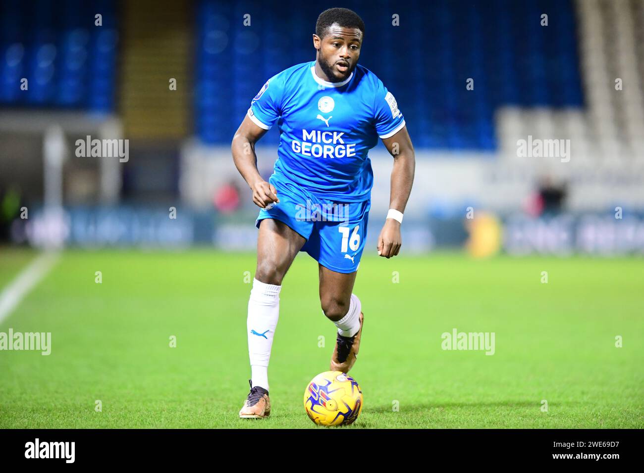 David Ajiboye (16 Peterborough United) controls the ball during the EFL ...