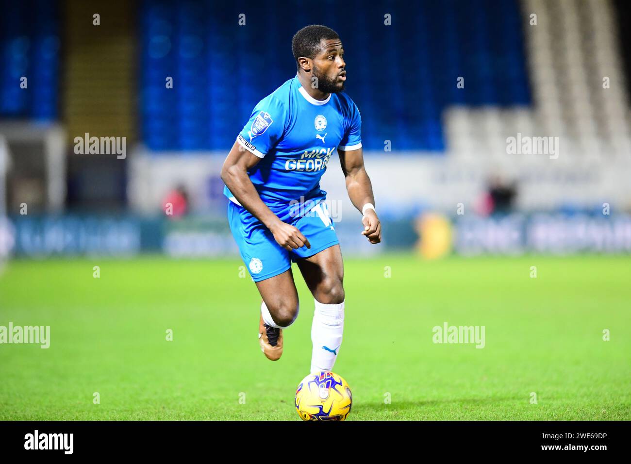 David Ajiboye (16 Peterborough United) controls the ball during the EFL ...